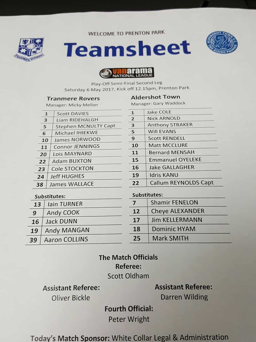 TEAM NEWS: Tranmere v Shots – Play-Off Semi-Final Second Leg ...