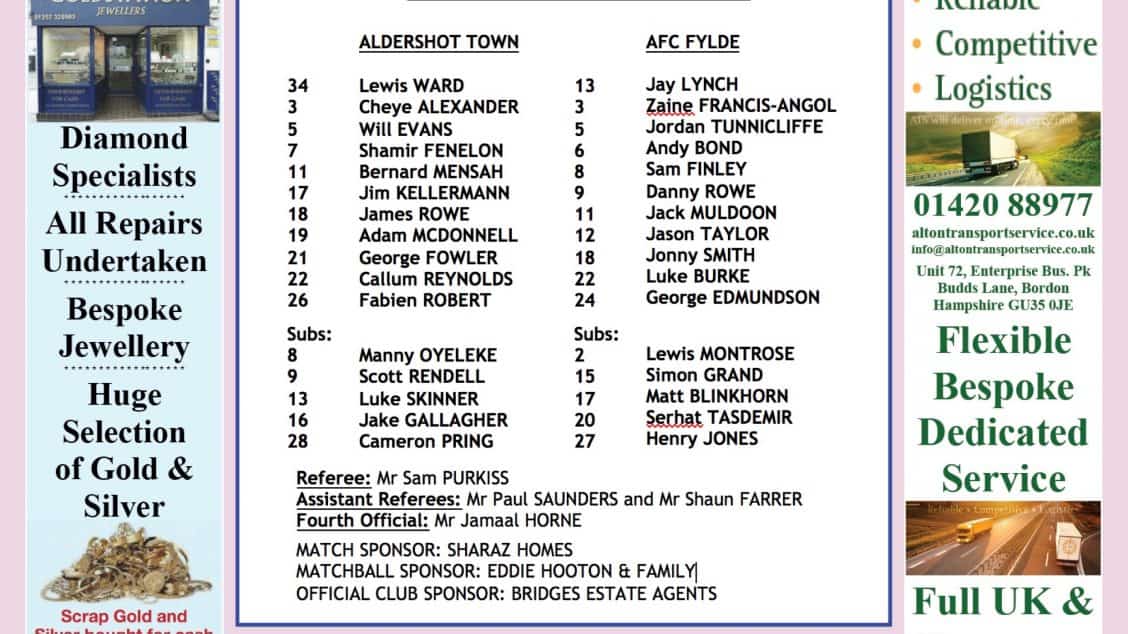 TEAM NEWS: Shots v AFC Fylde | Aldershot Town FC