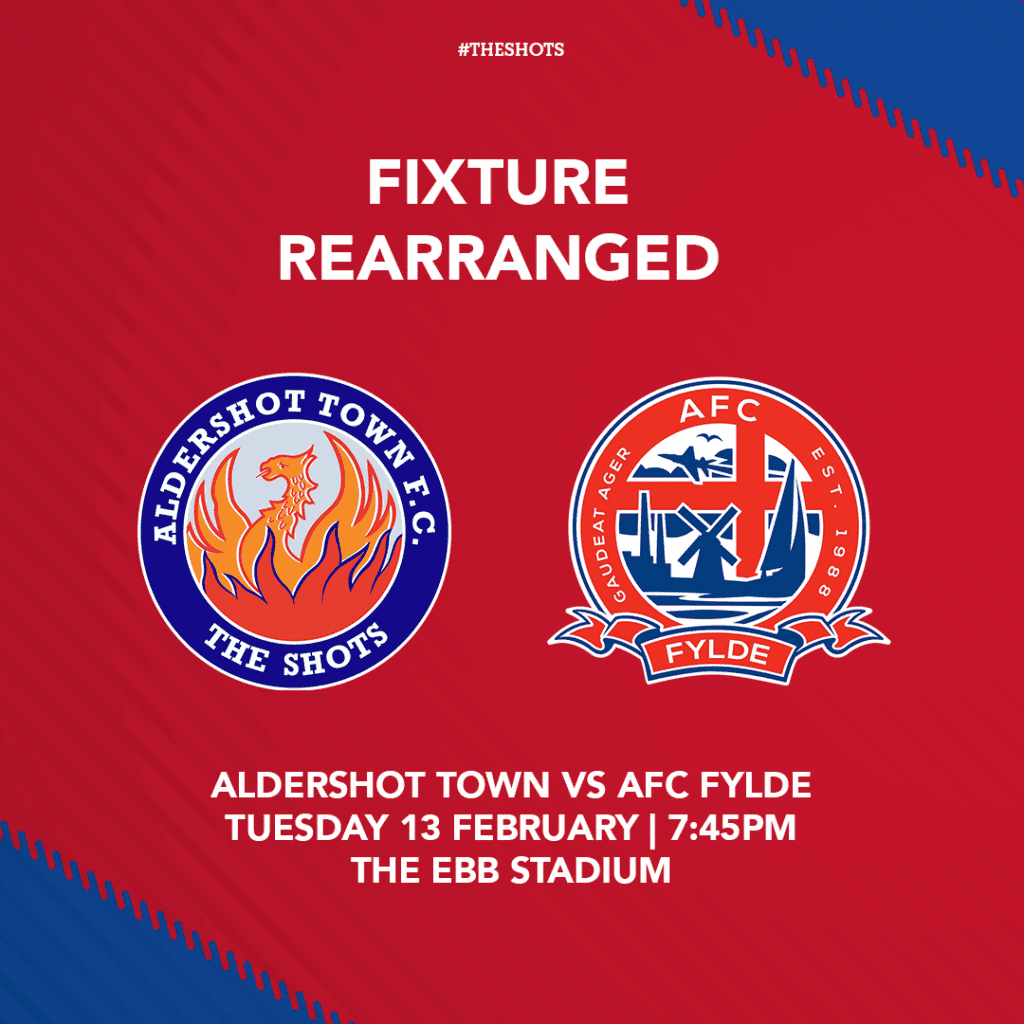 FIXTURE REARRANGED: AFC Fylde (H) | Aldershot Town FC