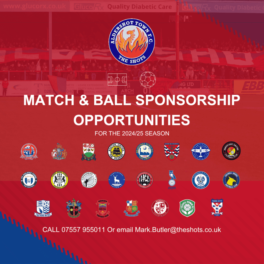 2024/25 MATCH & BALL SPONSORSHIP NOW AVAILABLE | Aldershot Town FC