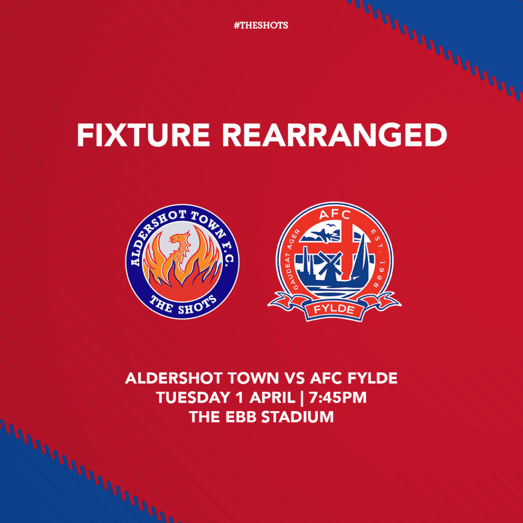 FIXTURE REARRANGED: AFC Fylde (H) | Aldershot Town FC